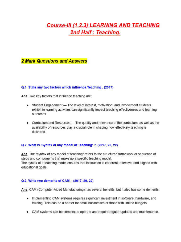 Course (1.2.3) Learning and Teaching (2nd Half) | PDF | Learning | Teachers