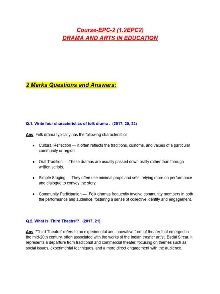 Drama and Arts Education Q&A Guide | PDF | Poetry | Creativity