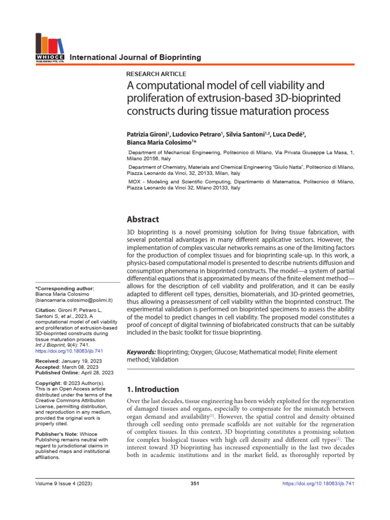 A Computational Model of Cell Viability and Proliferation of Extrusion ...