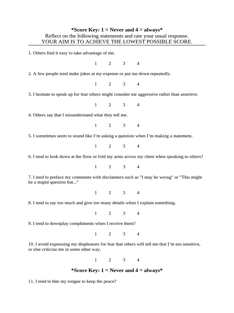 Assertiveness Assessment-With Score Key | PDF | Social Psychology ...