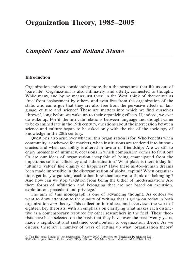 Evolution of Organization Theory 1985-2005 | PDF | Theory | Sociology