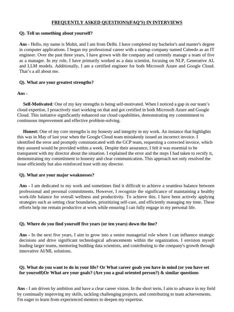 Frequently Asked Questions in Interview Word | PDF | Cloud Computing | Goal