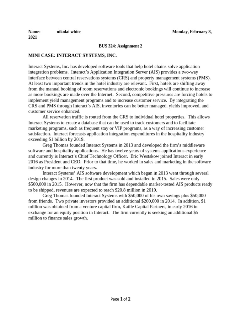 A2 - BUS 324 - 21SP Nikolai White | PDF | Venture Capital | Corporate ...