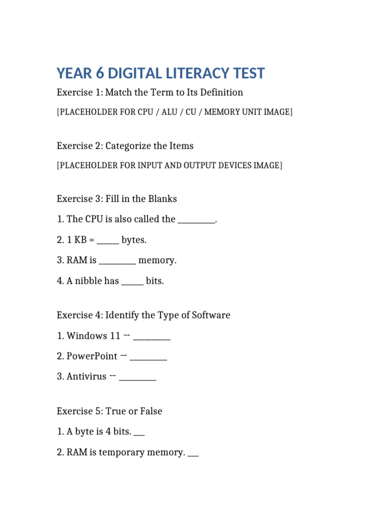 Year6 Digital Literacy Test | PDF