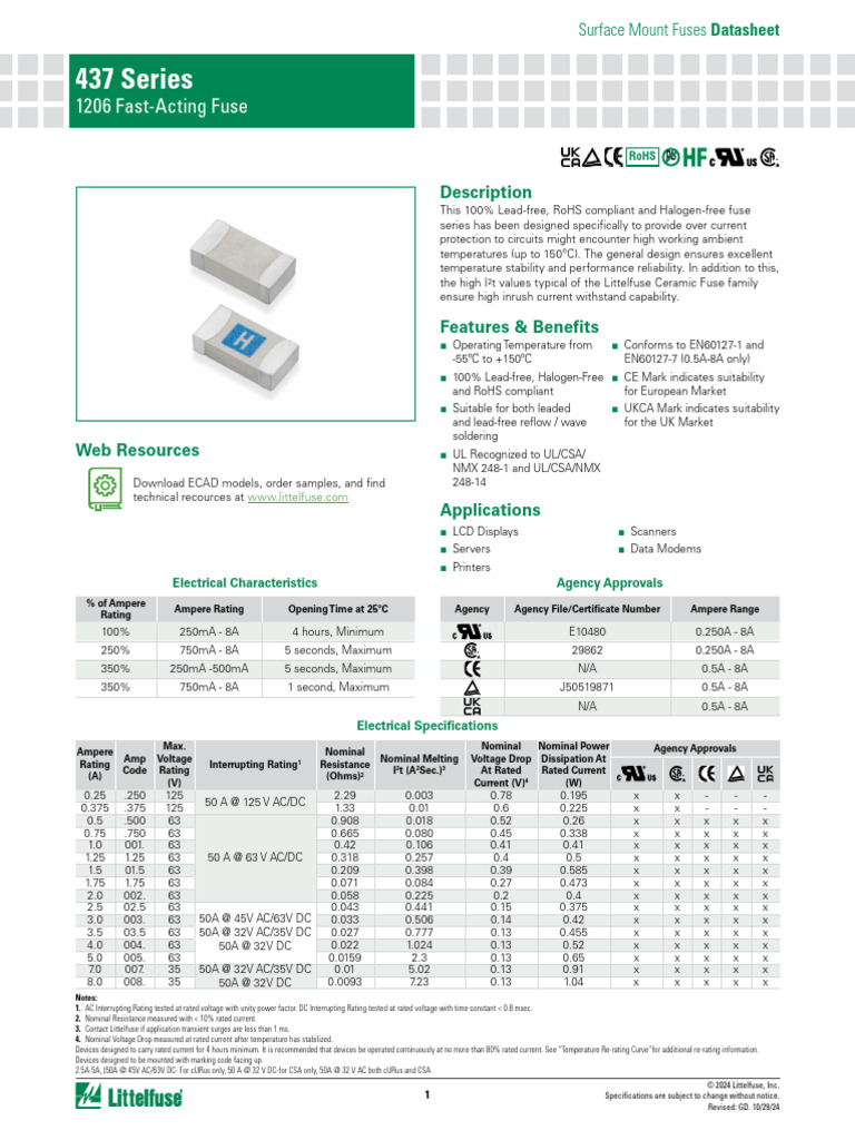 437 Series Fast-Acting Surface Mount Fuses | PDF | Fuse (Electrical ...