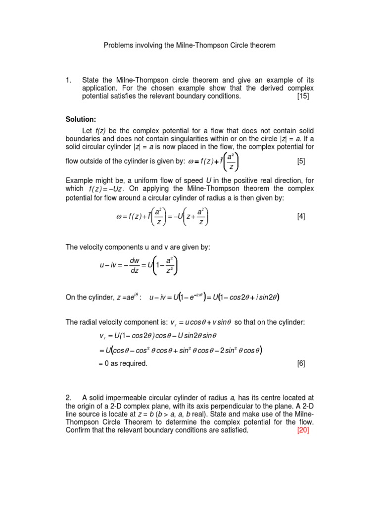 Milne-Thomson Circle Theorem Explained | PDF | Trigonometric Functions ...