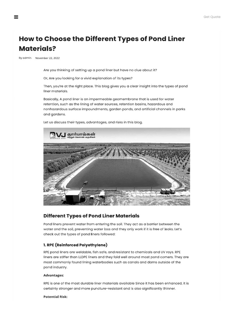 Pond Liner - Different Polymer Comparison 2 | PDF