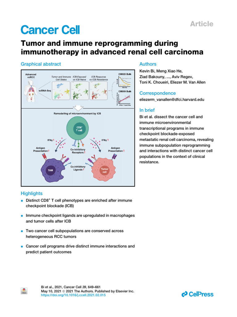 2021 - CancerCell - Tumor and Immune Reprogramming During Immunotherapy ...