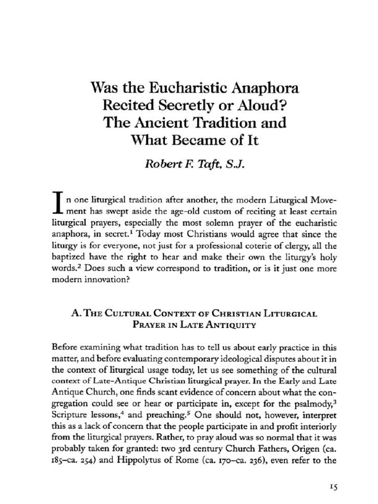 Robert F. Taft, Was The Eucharistic Anaphora Recited Secretly or Aloud ...