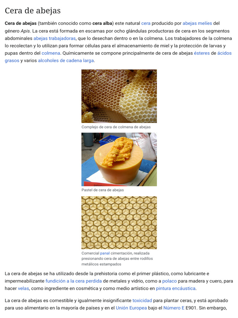 Propiedades y usos de la cera de abejas | PDF | Cera | Miel
