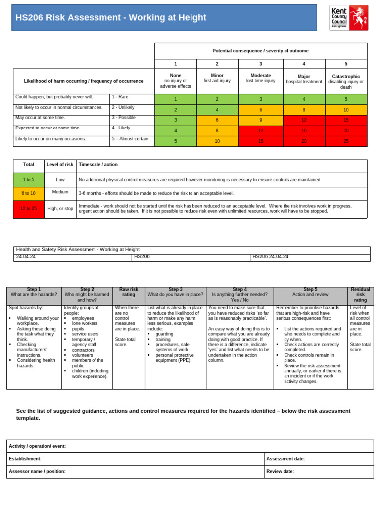 Caretaker Risk Assessment Working at Height | PDF | Risk | Occupational ...