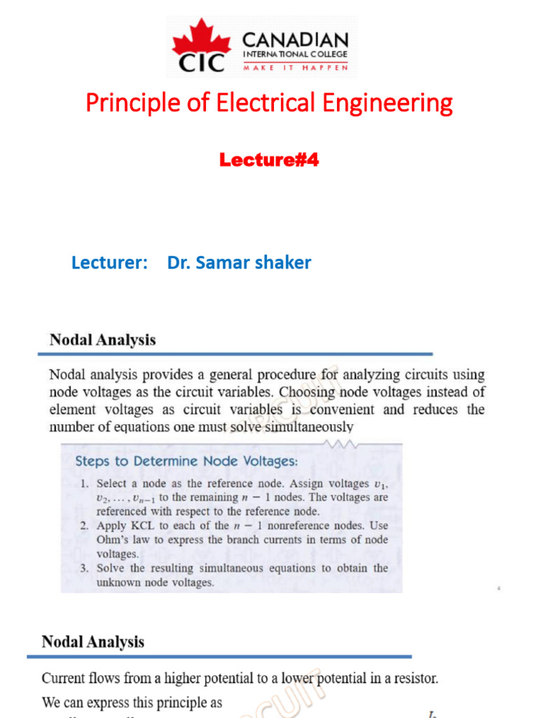 Principle of Electrical Engineering: Lecturer: Dr. Samar Shaker | PDF