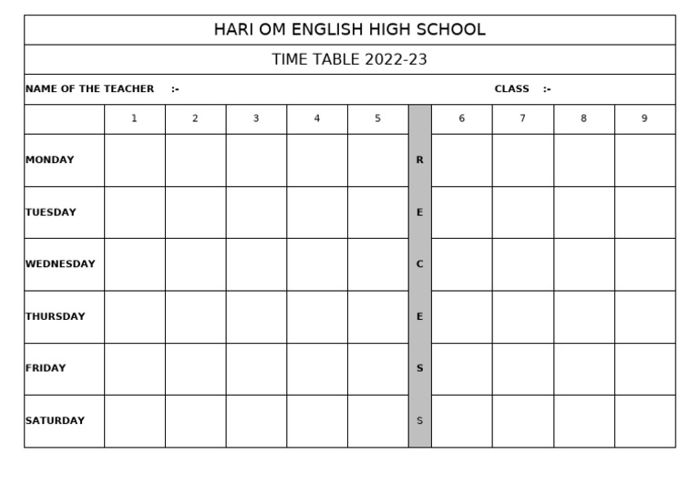Hari Om English High School Timetable | PDF