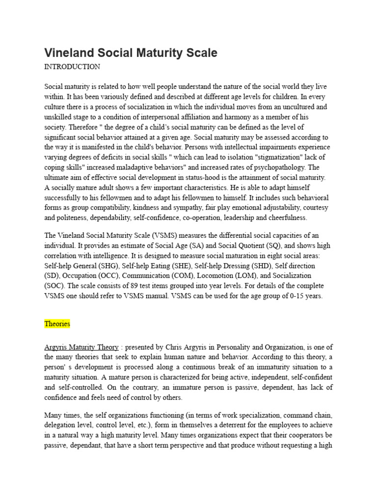 Vineland Social Maturity Scale | PDF | Psychology | Behavioural Sciences