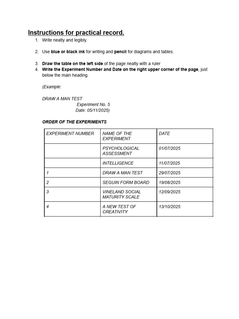 Instructions For Practical Record | PDF