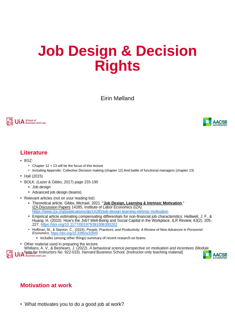 Job Design and Decision Rights Explained | PDF | Motivational | Motivation