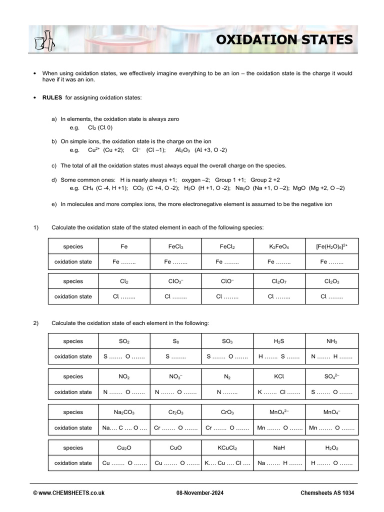 Chemsheets As 1034 Oxidation States | PDF | Ion | Chlorine