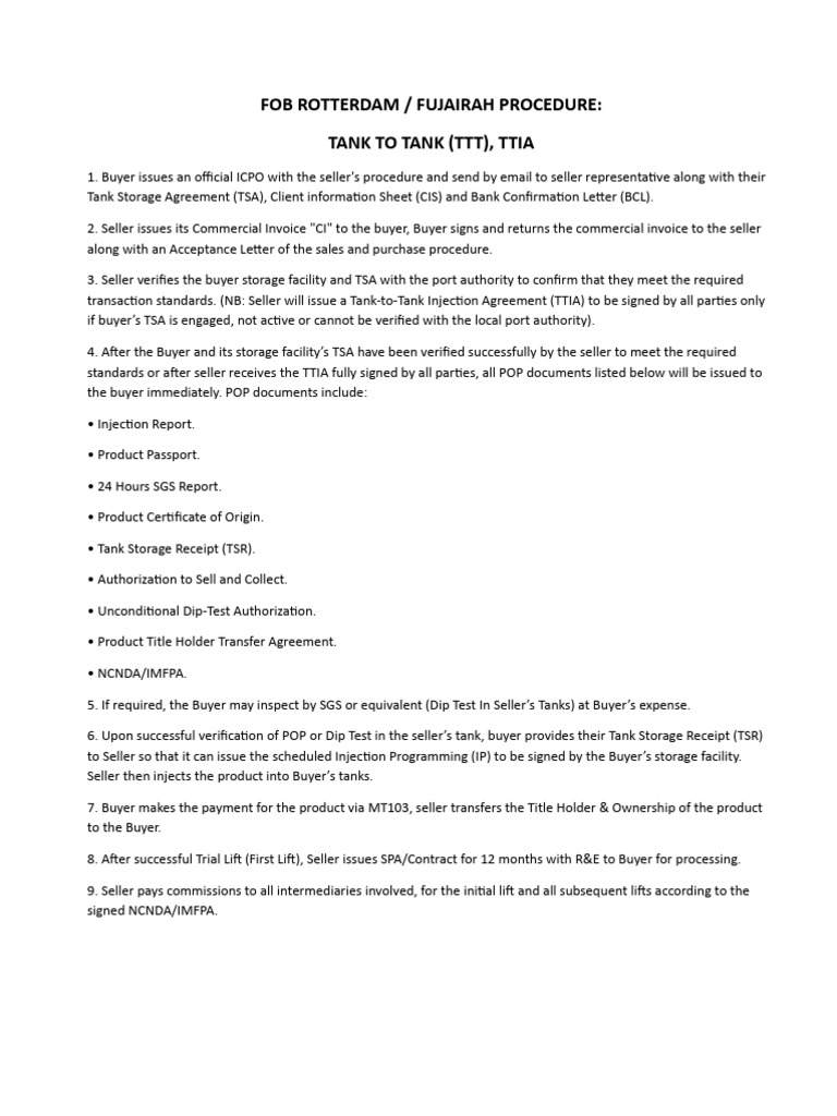 FOB Rotterdam/Fujairah TTT Procedure | PDF