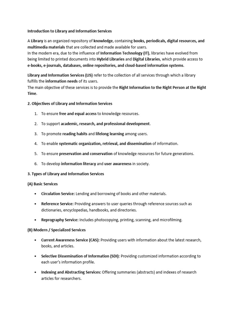 Introduction to Library and Information Services | PDF | Libraries ...