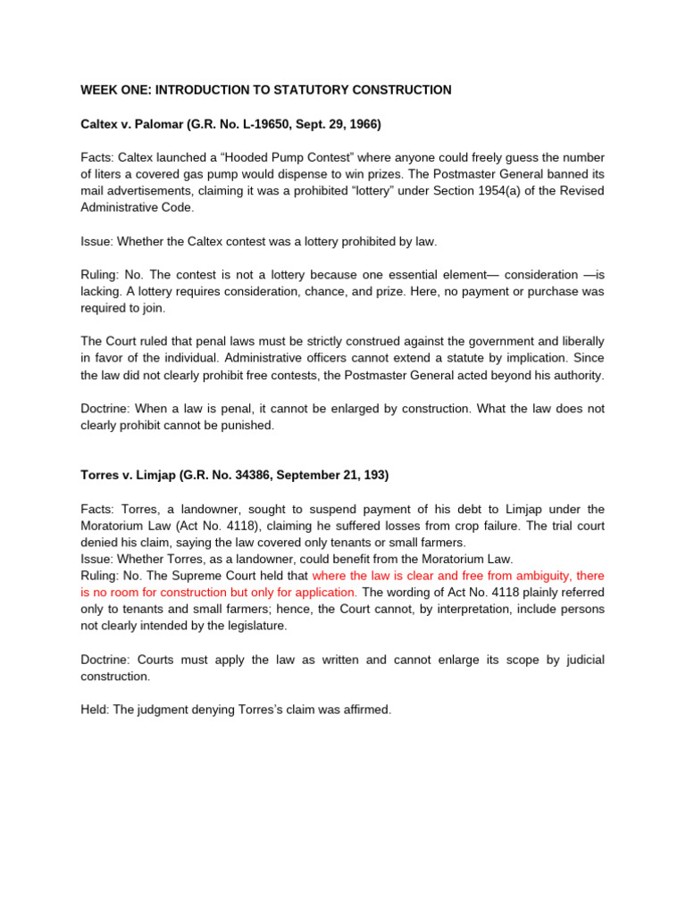Digested Cases in Statcon | PDF | Statutory Interpretation | Supreme ...