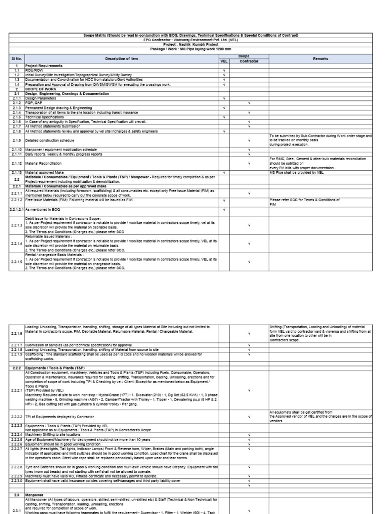 Scope Matrix Revised | PDF | Crane (Machine) | Specification (Technical Standard)