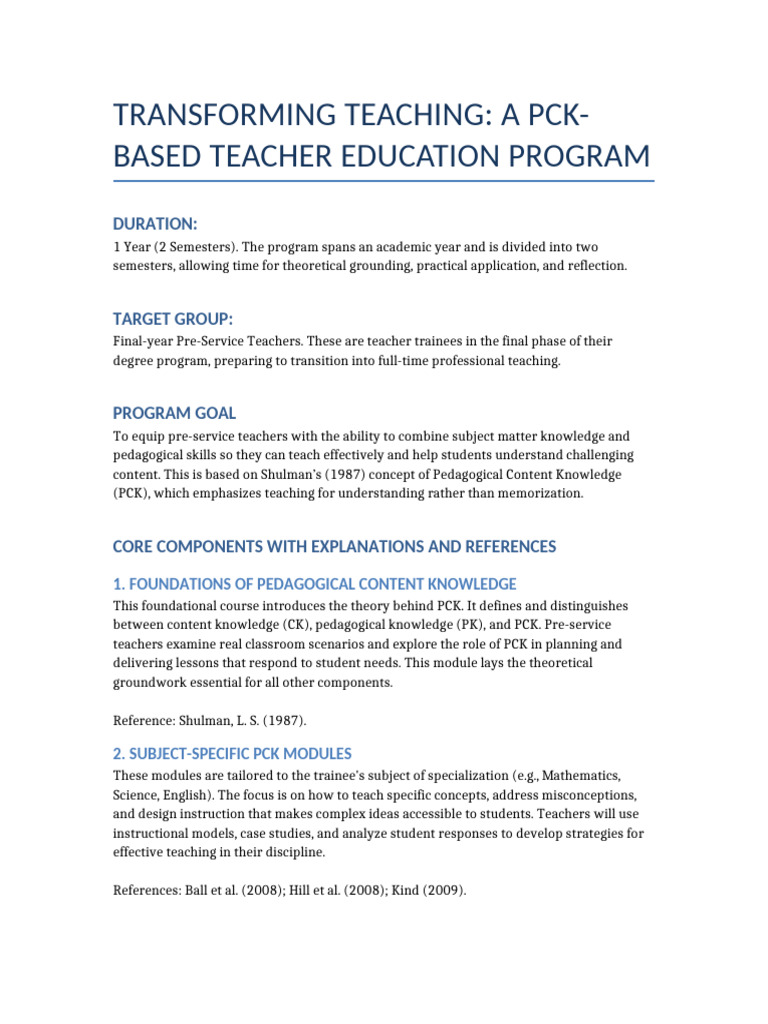 PCK-Based Teacher Education Program | PDF | Teachers | Curriculum