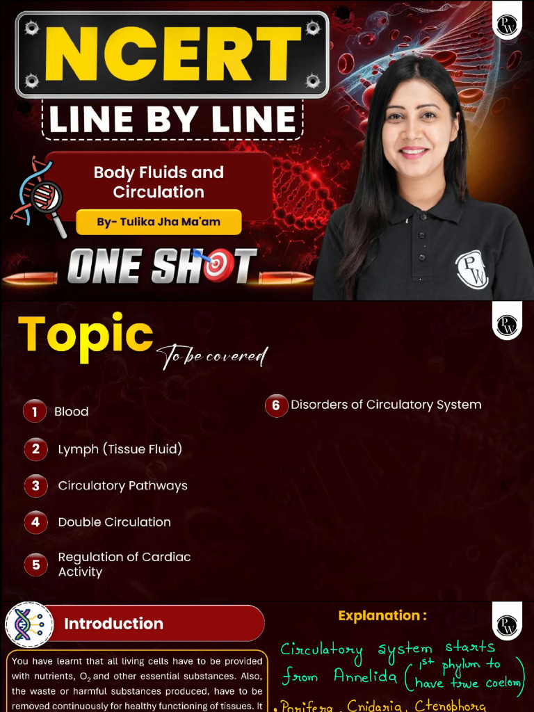 Body Fluids and Circulation - Class Notes - NCERT Line by Line 2026 | PDF