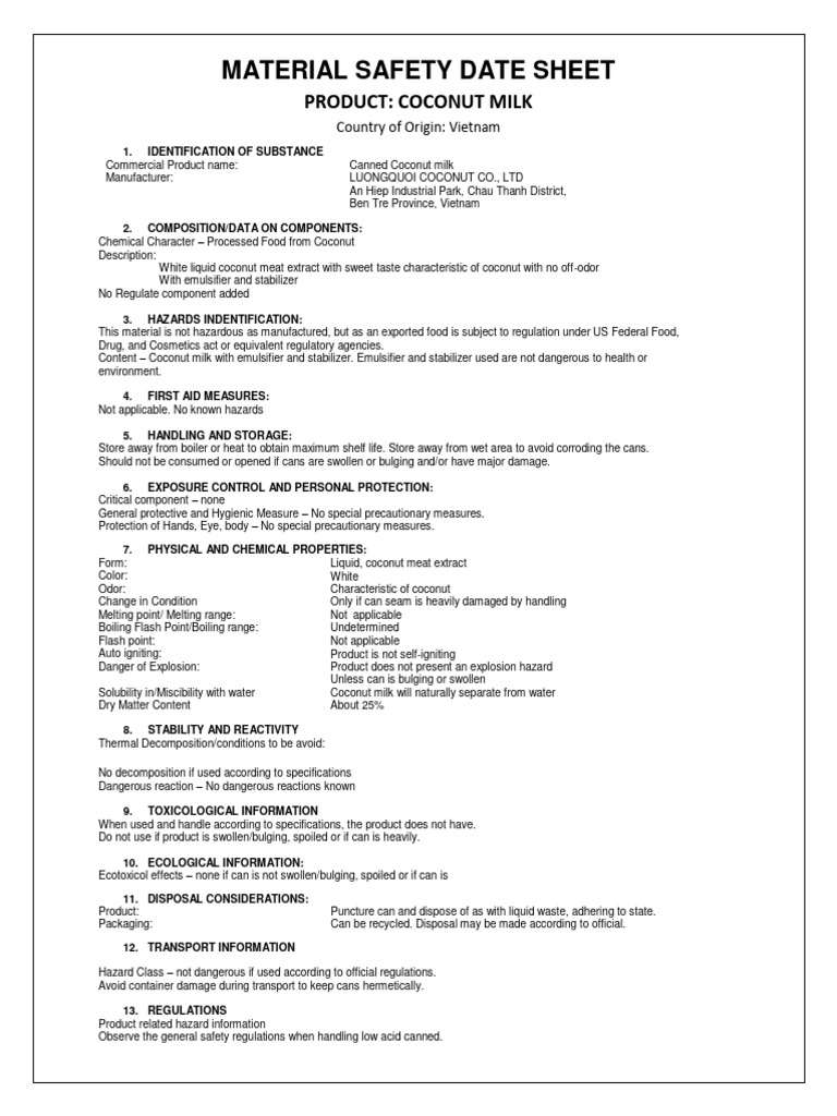 Material Safety Date Sheet Product Cocon | PDF | Hazards | Water