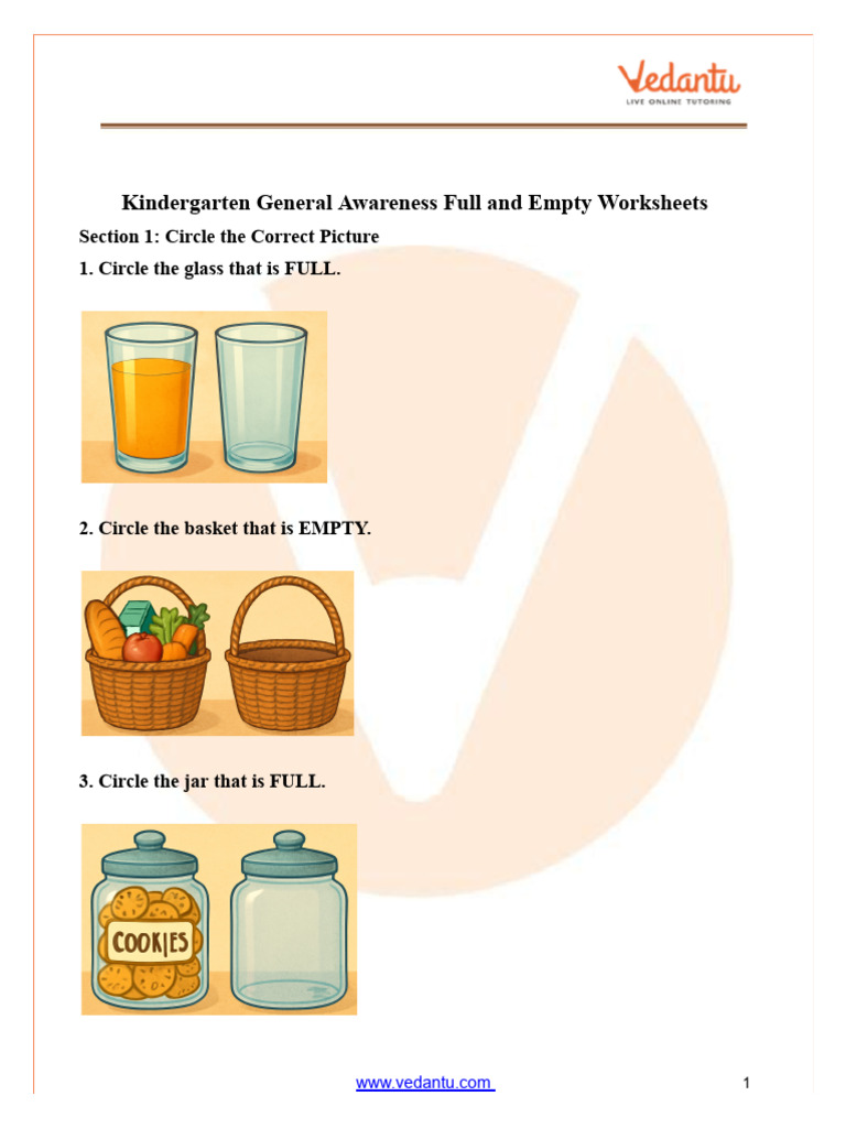 Kindergarten Full and Empty Worksheets | PDF | Chess Theory | Chess
