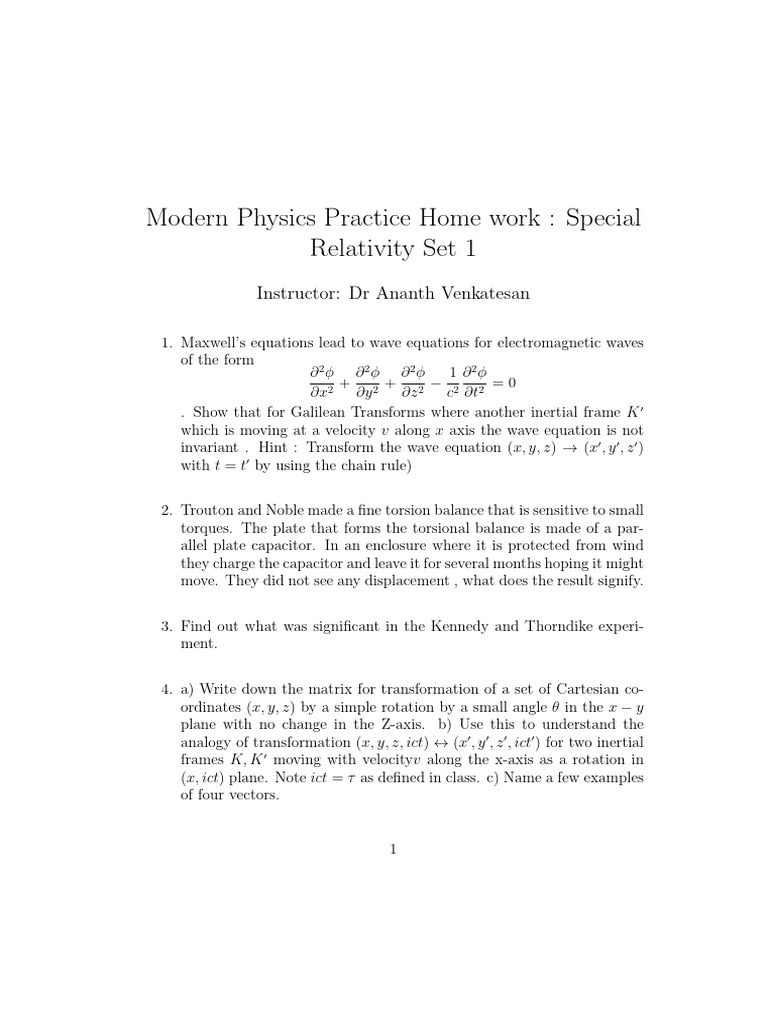 Special Relativity Homework Problems | PDF