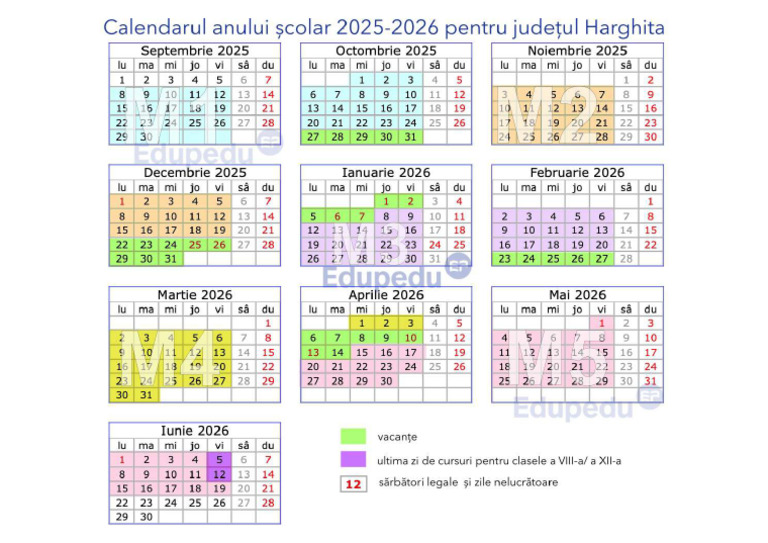 Calendar An Scolar 2025 2026 Harghita 21 | PDF