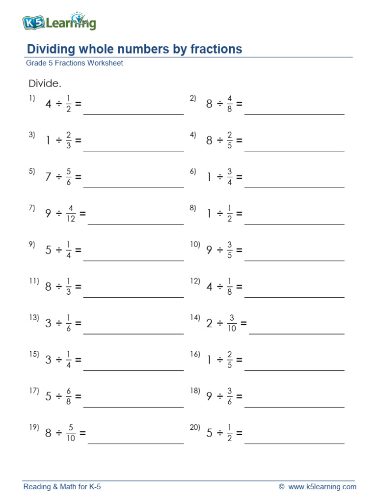 Grade 5 Fractions - Dividing Whole Numbers by Fractions | PDF