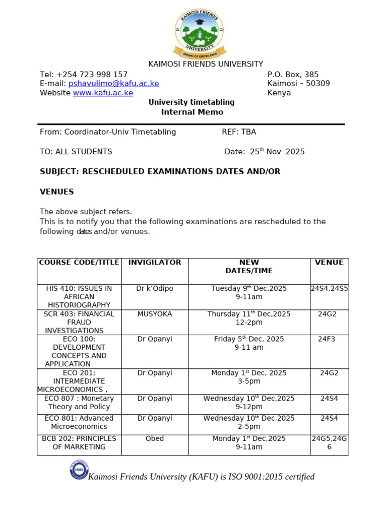 Rescheduled Examinations Dates and (Or) Venues - Sem I 2025 | PDF