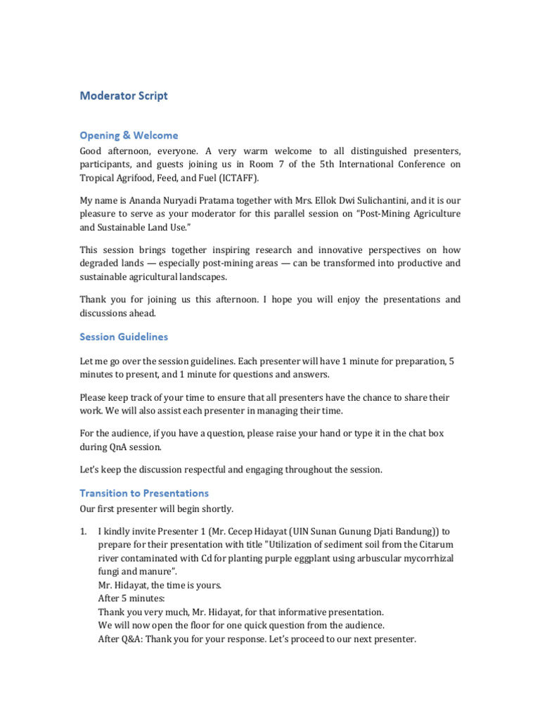 Moderator Script Room7 ICTAFF Full | PDF | Ecology | Agriculture