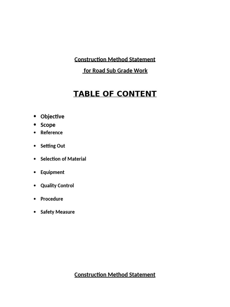 Road Sub Grade Work Method Statement | PDF | Road