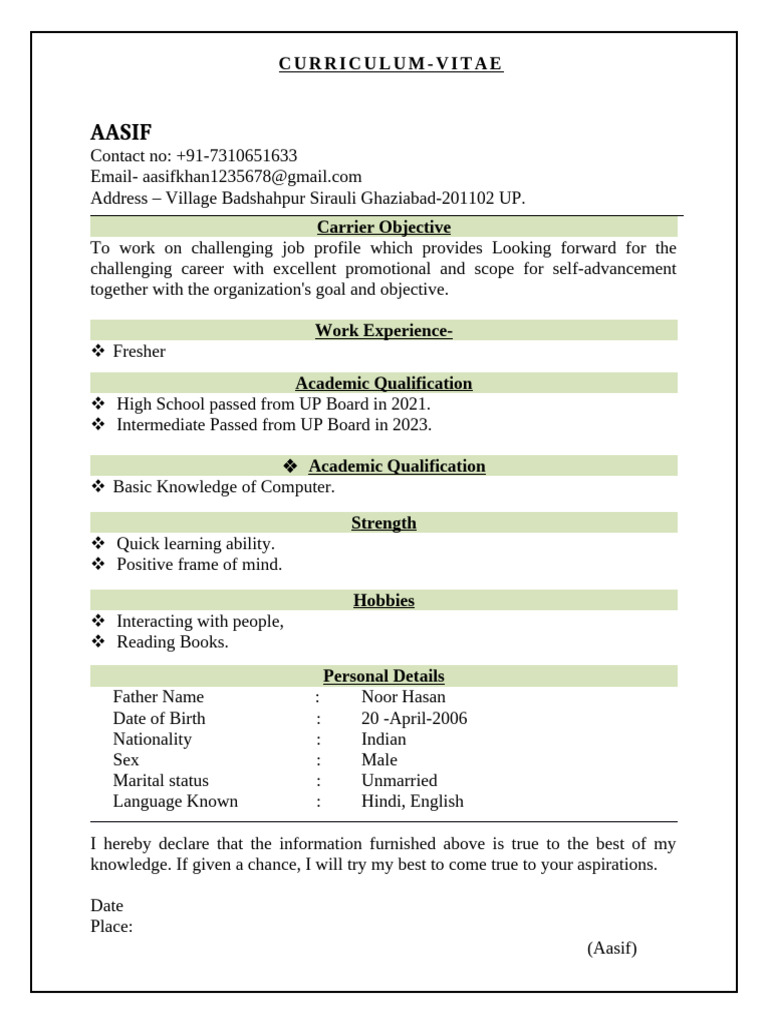 Aasif Noor Hasan CV | PDF
