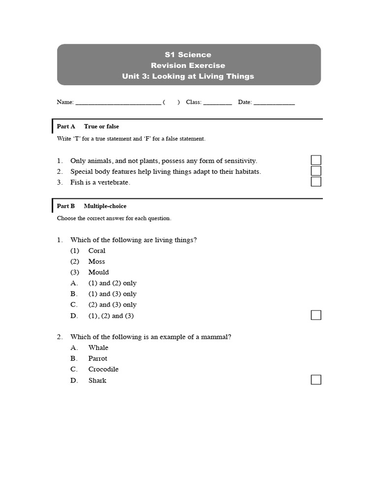 Living Things Unit Test and Answers | PDF | Plant Stem | Reptile