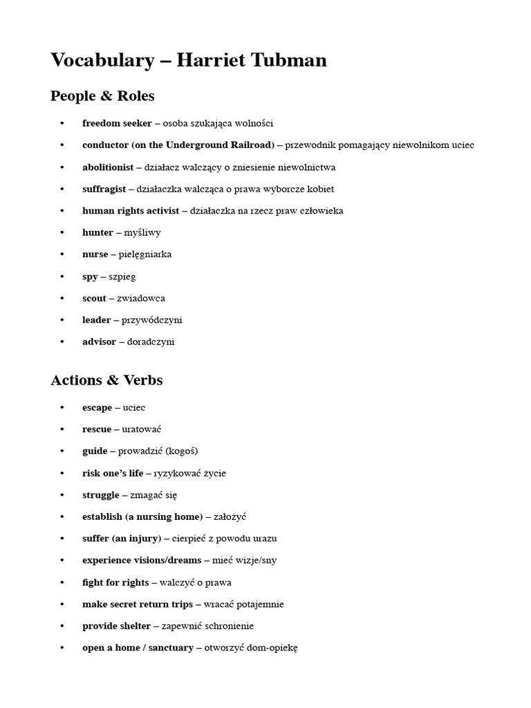 Harriet Vocabulary | PDF