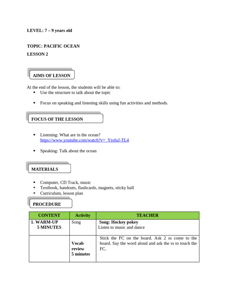 Pacific - Lesson 2 (7-9 Years Old) | PDF | Human Communication | Learning