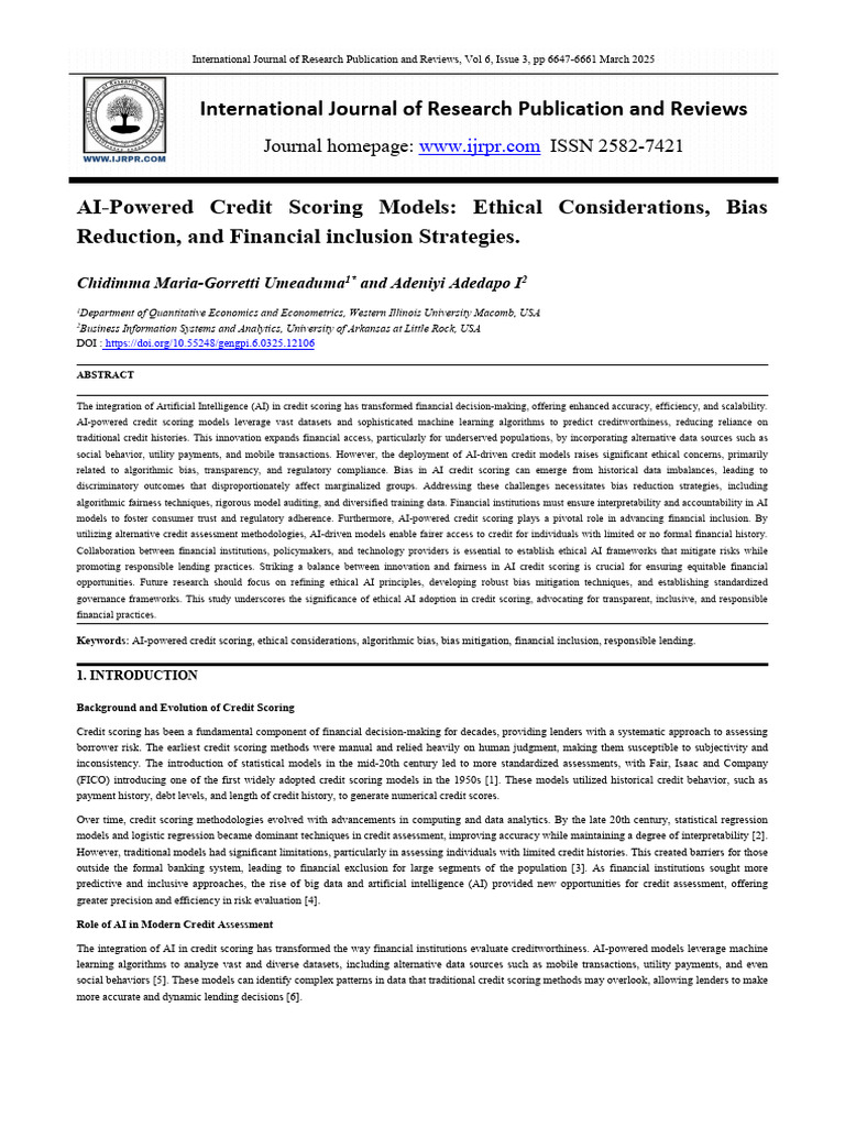 AI-Powered Credit Scoring Models: Ethical Considerations, Bias ...