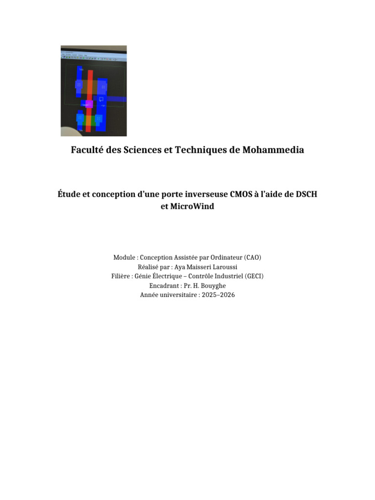 Conception d'une porte inverseuse CMOS | PDF | CMOS | Électrotechnique