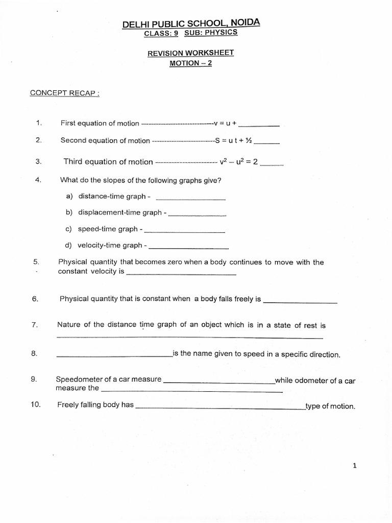 Motion-2 Revision Worksheet | PDF