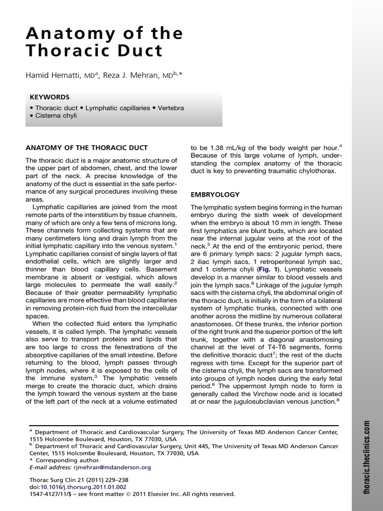 Anatomy of Thoracic Duct | PDF | Aorta | Lymphatic System