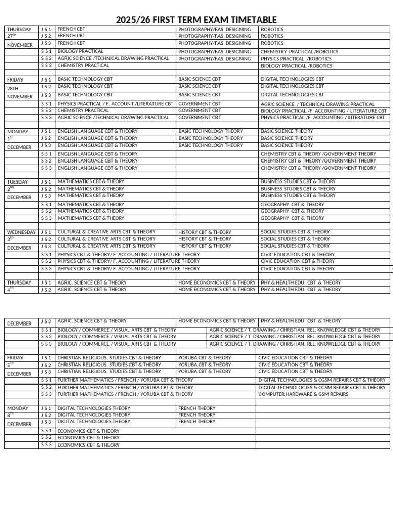 2025/26 First Term Exam Schedule | PDF | Science | Inquiry
