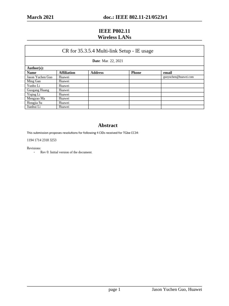 11 21 0523 01 00be CR For 35 3 5 4 Multi Link Setup Ie Usage | PDF ...