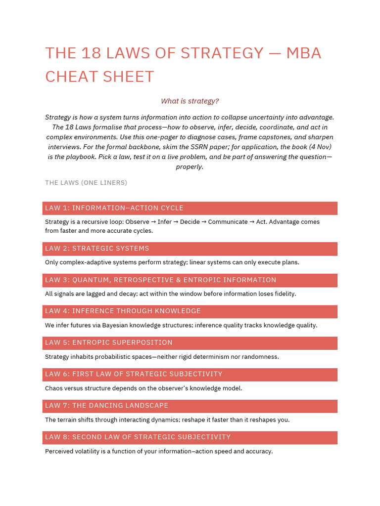 18 Laws of Strategy Cheat Sheet | PDF | Information | Statistical Inference