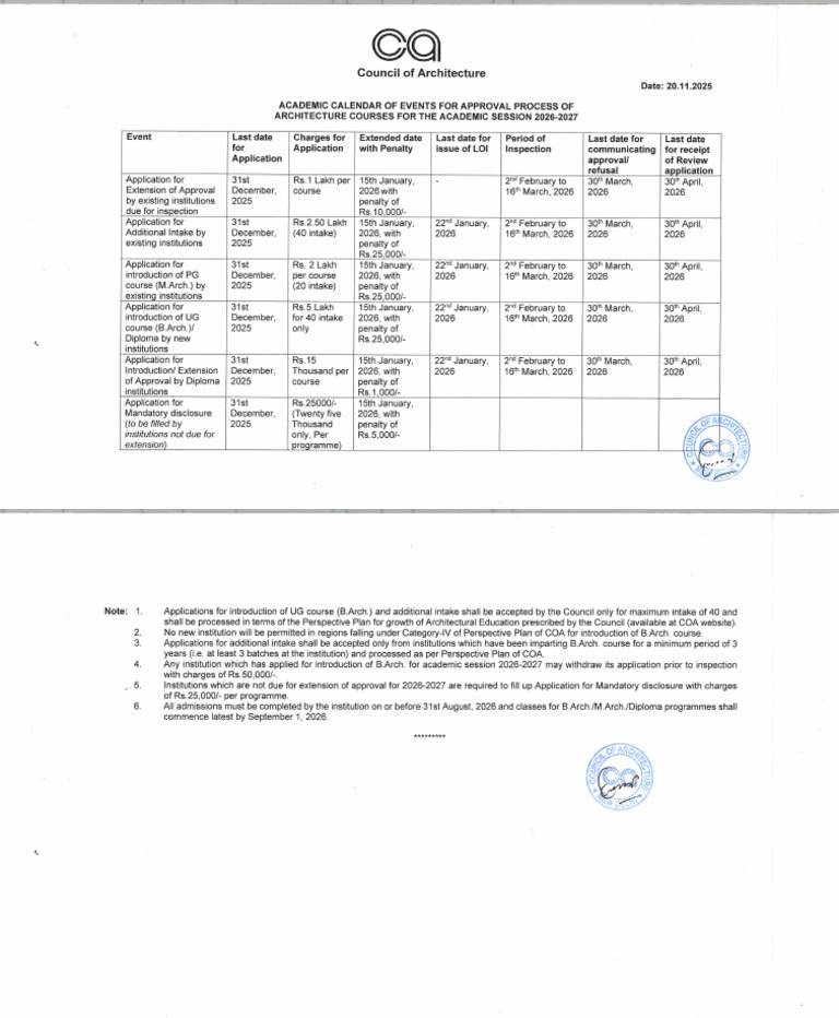 Academic Calendar For The Academic Session 2026-2027 | PDF