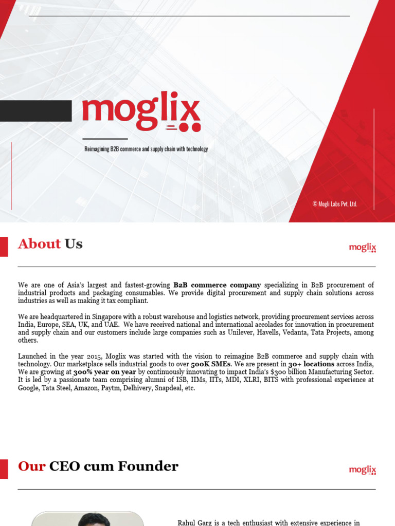 Moglix Profile 1 | PDF | Startup Company | Small Business & Entrepreneurs