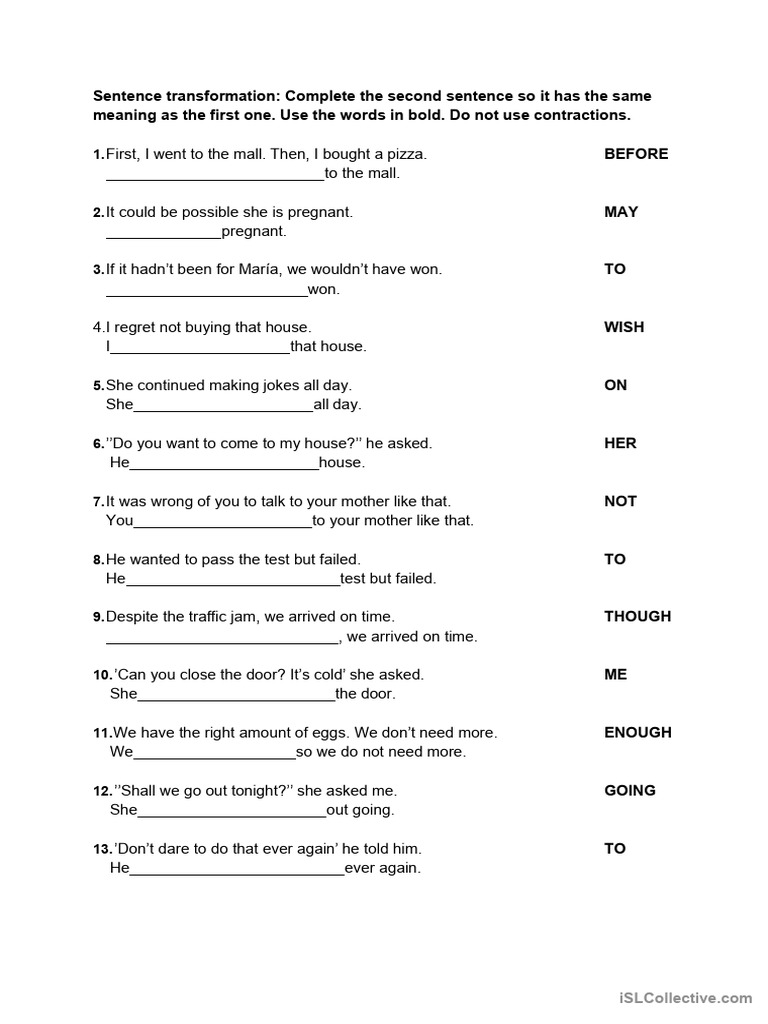Sentence Transformation Exercises and Solutions | PDF | Chess | Chess ...