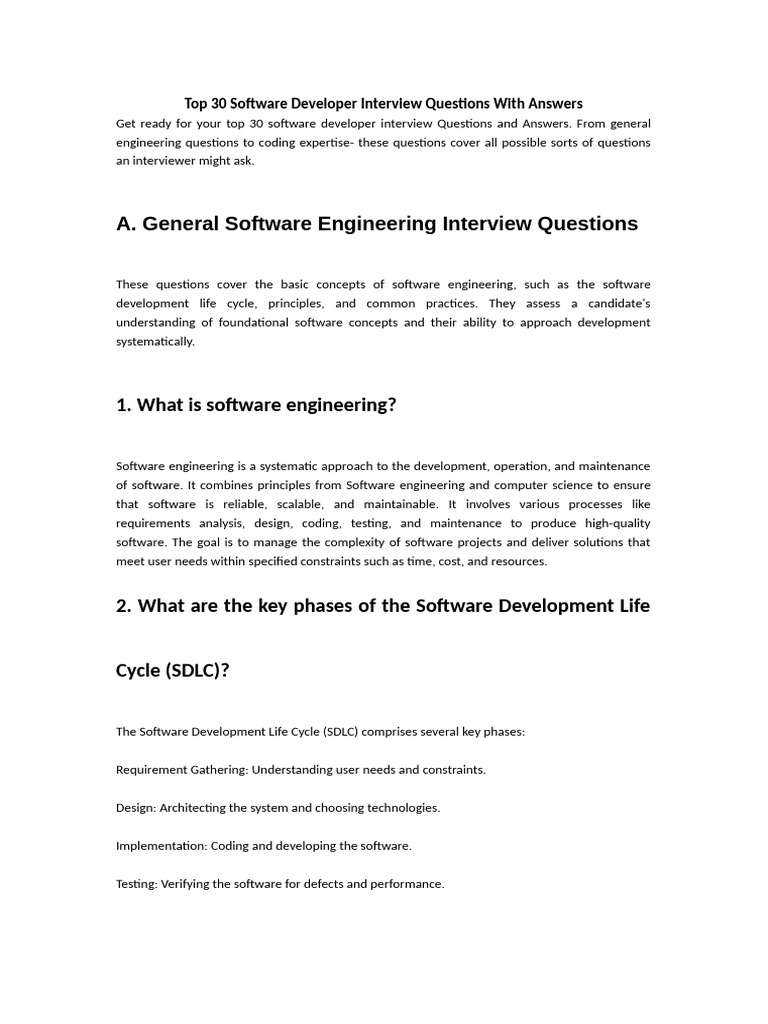 Software Developer Interview Questions | PDF | Object Oriented ...